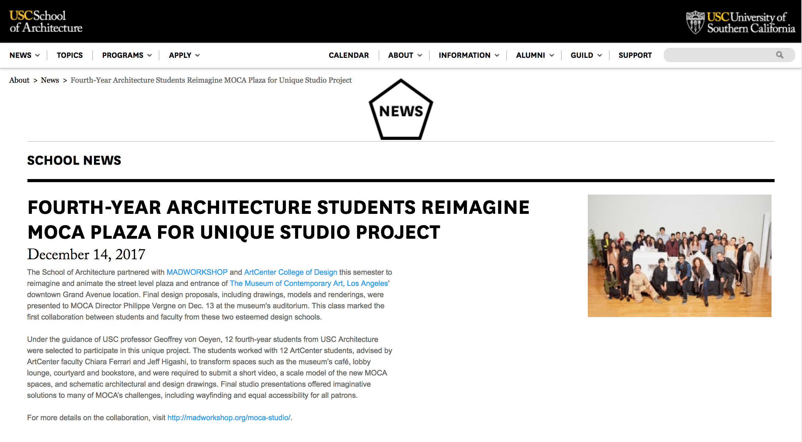 MOCA Studio on USC News! – MADWORKSHOP
